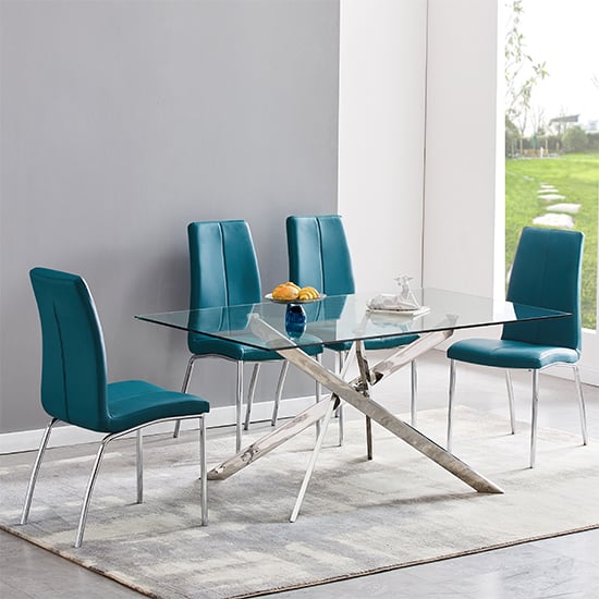 Daytona Rectangular Glass Dining Table With 6 Opal Teal Chairs - Eden ... Daytona Rectangular Glass Dining Table With 6 Opal Teal Chairs - Eden ...